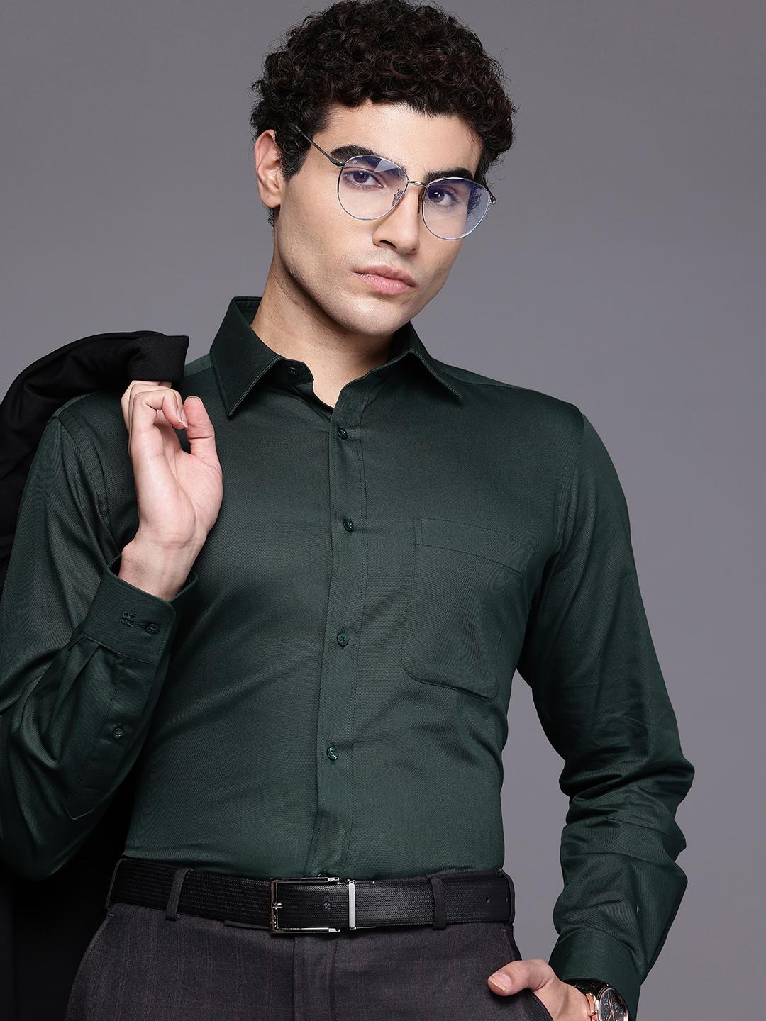 Buy Raymond Pure Cotton Self Design Slim Fit Textured Formal Shirt ...