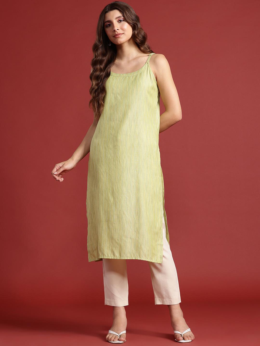 Buy Anouk Shoulder Straps Woven Design Striped Straight Kurta - Kurtas ...