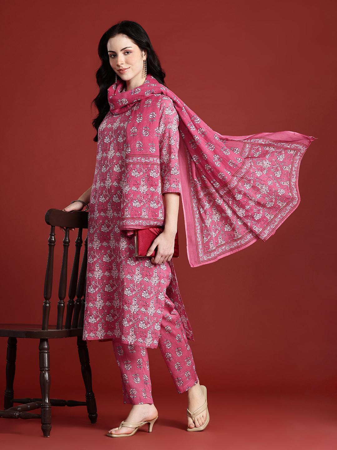 Buy Anouk Floral Print Pure Cotton Kurta With Trousers & Dupatta - Kurta Sets for Women 32434690 ...