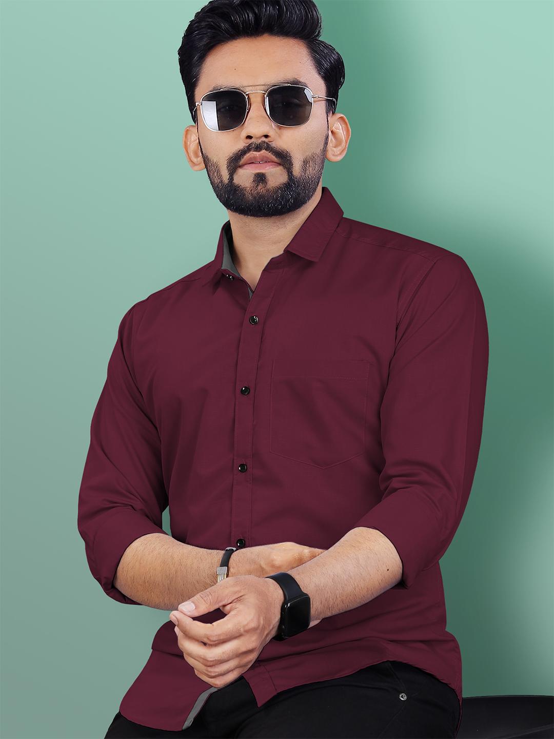 Buy VeBNoR Men Standard Fit Spread Collar Solid Casual Shirt - Shirts ...
