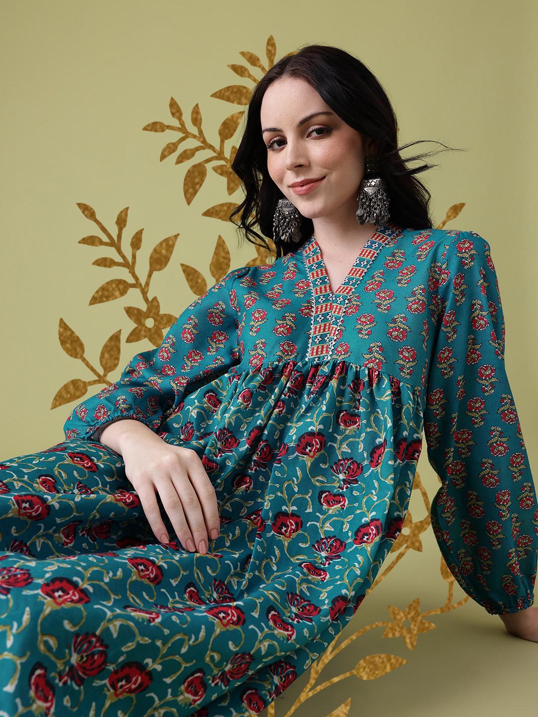 Buy Anouk Ethnic Motifs Print Empire Kurta With Trousers - Kurta Sets ...