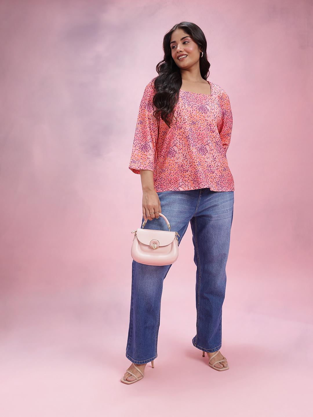 Buy DressBerry Curve Plus Size Square Neck Abstract Print A Line Top ...