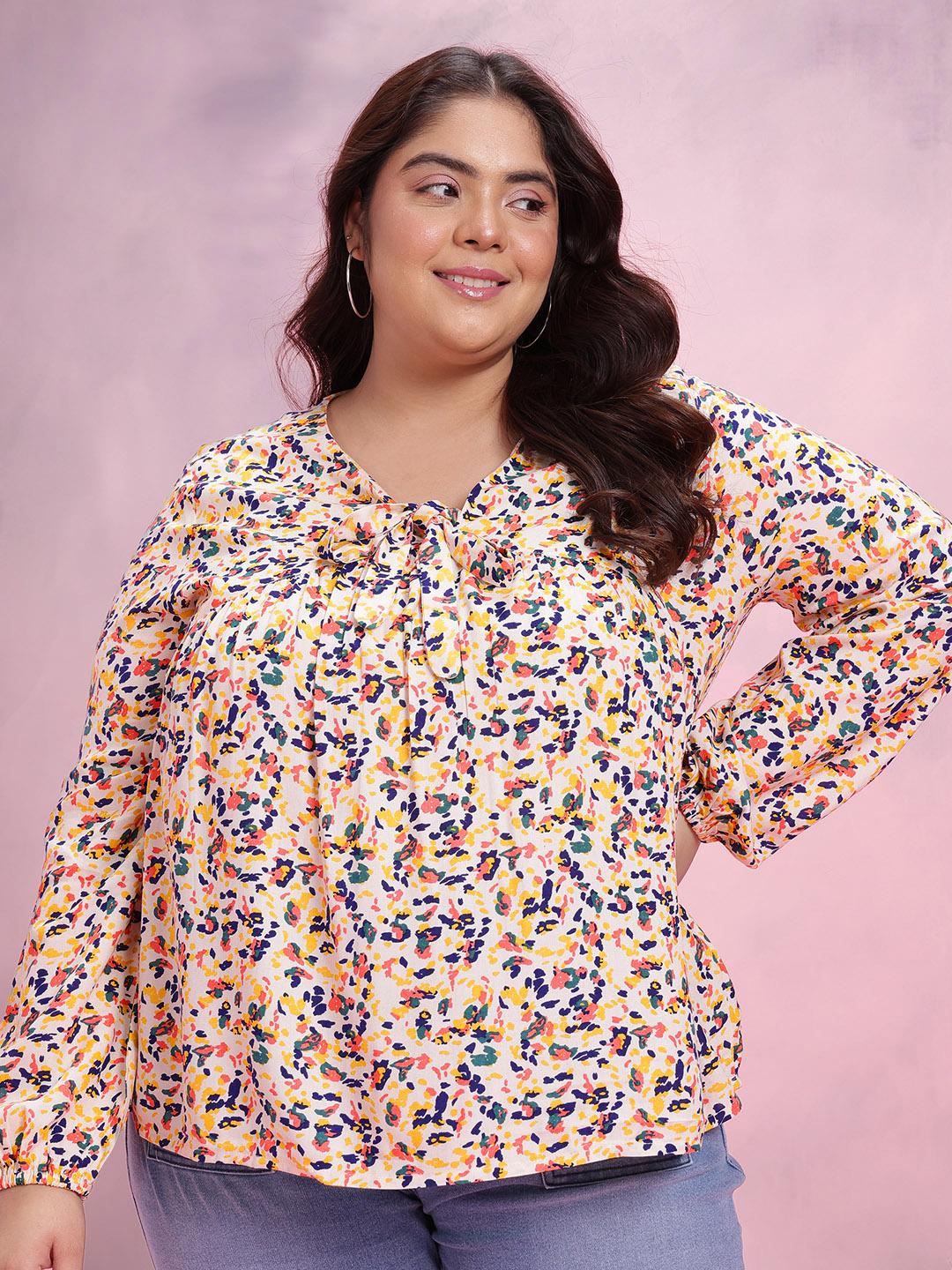 Buy DressBerry Curve Print Tie Up Neck Puff Sleeve Top - Tops for Women ...