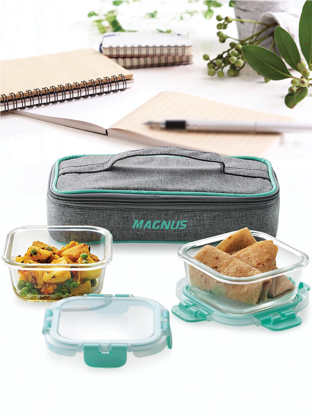 Buy MAGNUS Glock Linen 2 Pieces Borosilicate Glass Lunch Box Containers ...