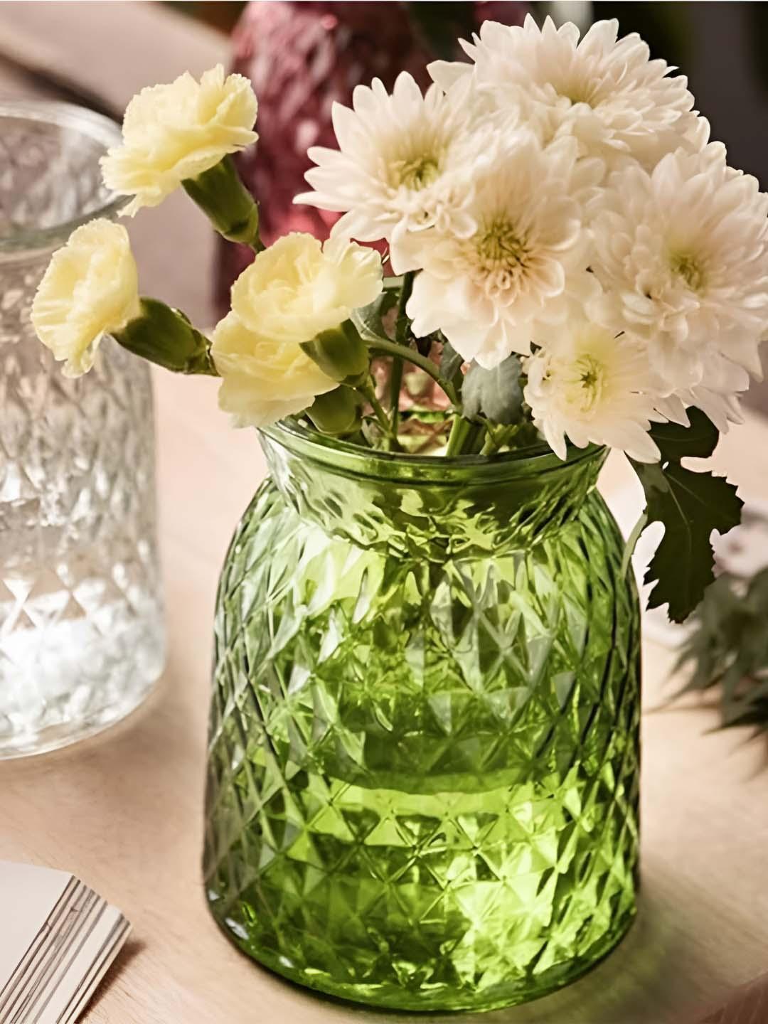 Buy Art Street Green Grid Glass Flower Vases - Vases for Unisex ...