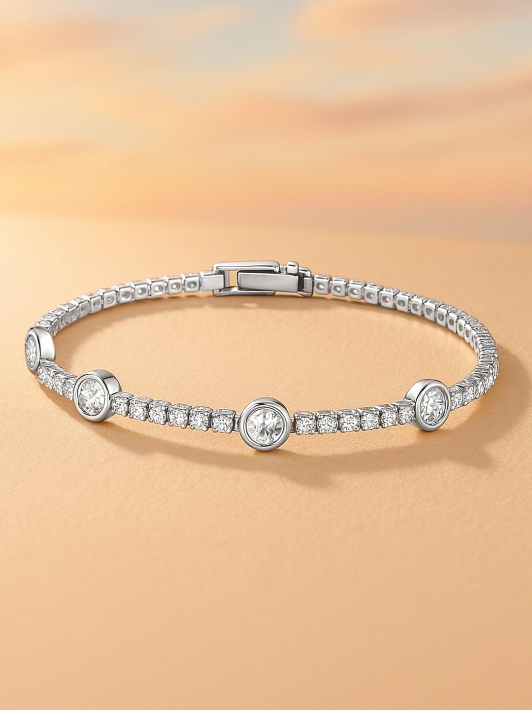 Buy Rubans Rhodium Plated AAA Cubic Zirconia Studded Premium Tennis ...