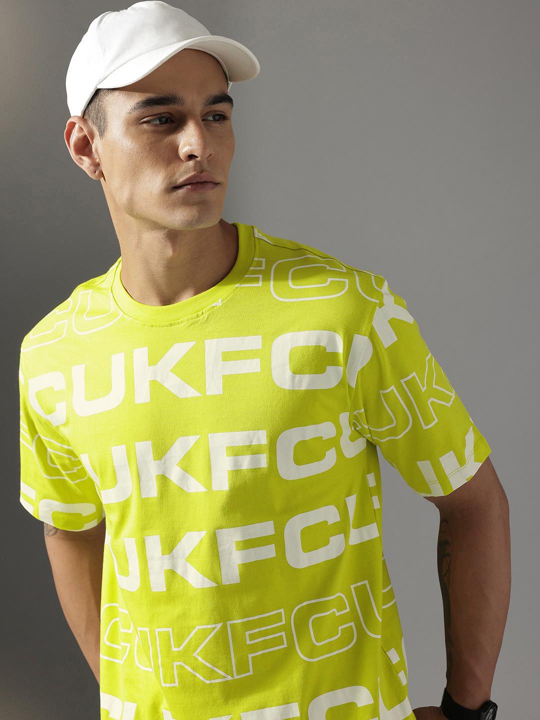 Buy FCUK Brand Logo Printed Drop Shoulder Sleeves Pure Cotton Relaxed ...