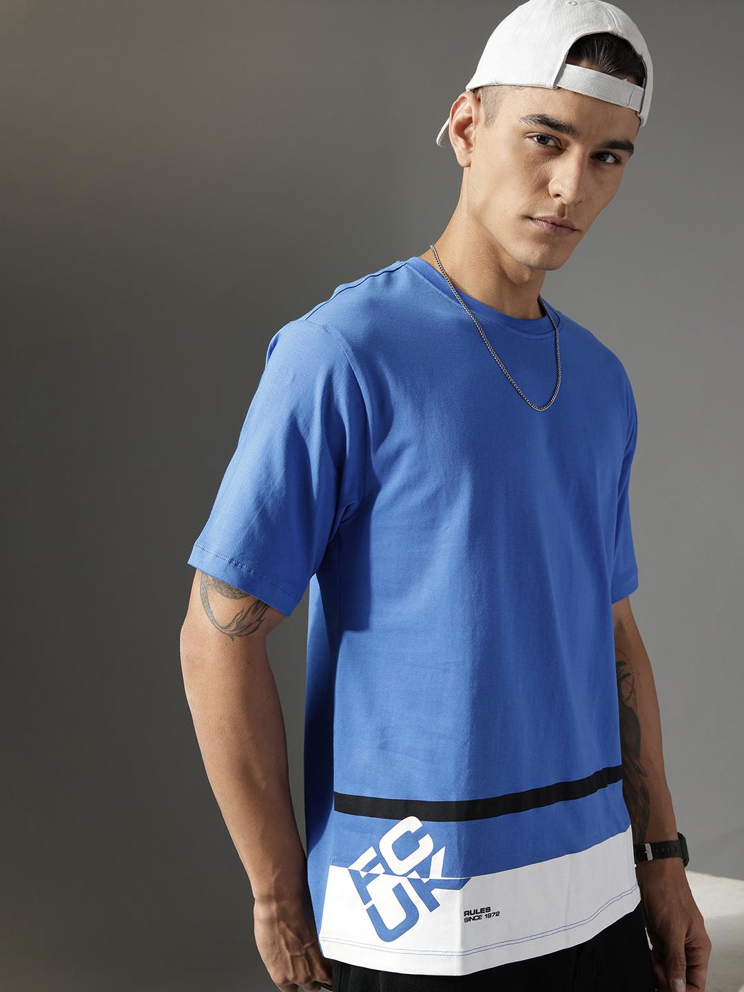 Buy FCUK Brand Logo Printed Drop Shoulder Sleeves Pure Cotton Relaxed T ...