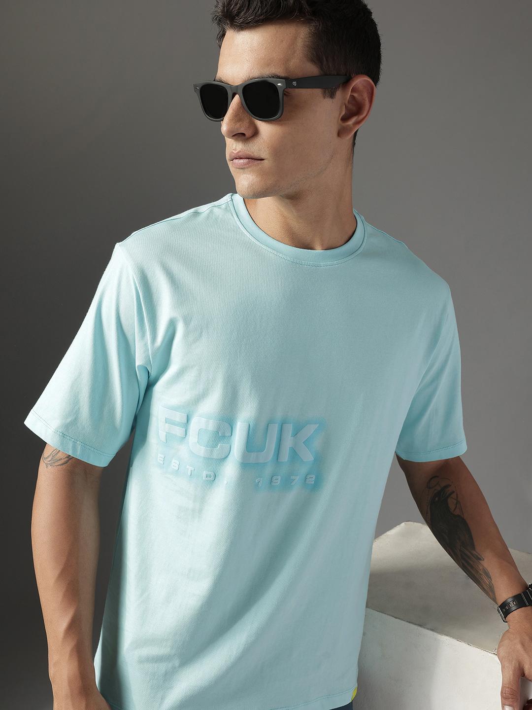 Buy FCUK Brand Logo Printed Drop Shoulder Sleeves Pure Cotton T Shirt ...