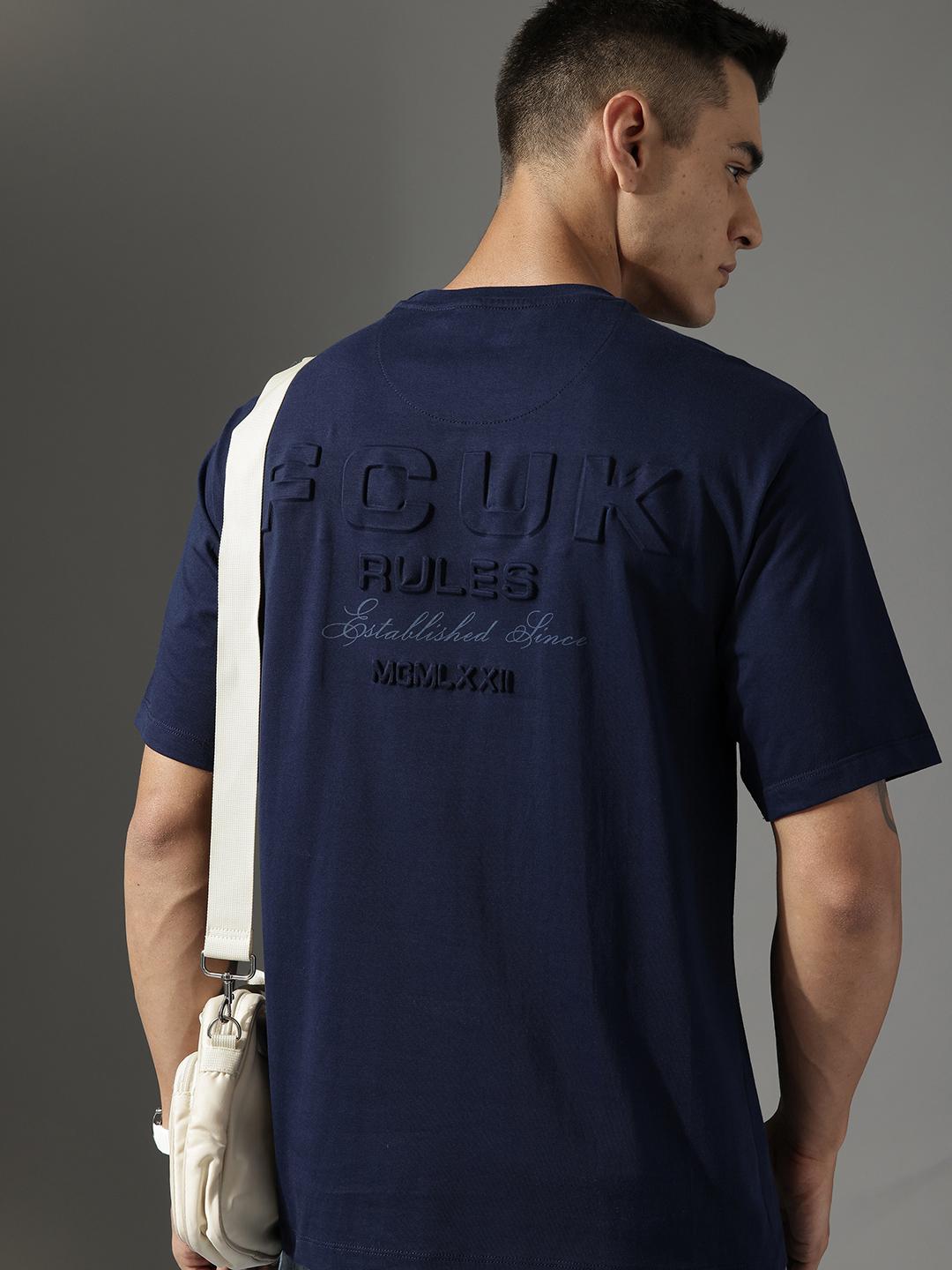 Buy FCUK Brand Logo Printed Drop Shoulder Sleeves Pure Cotton T Shirt ...