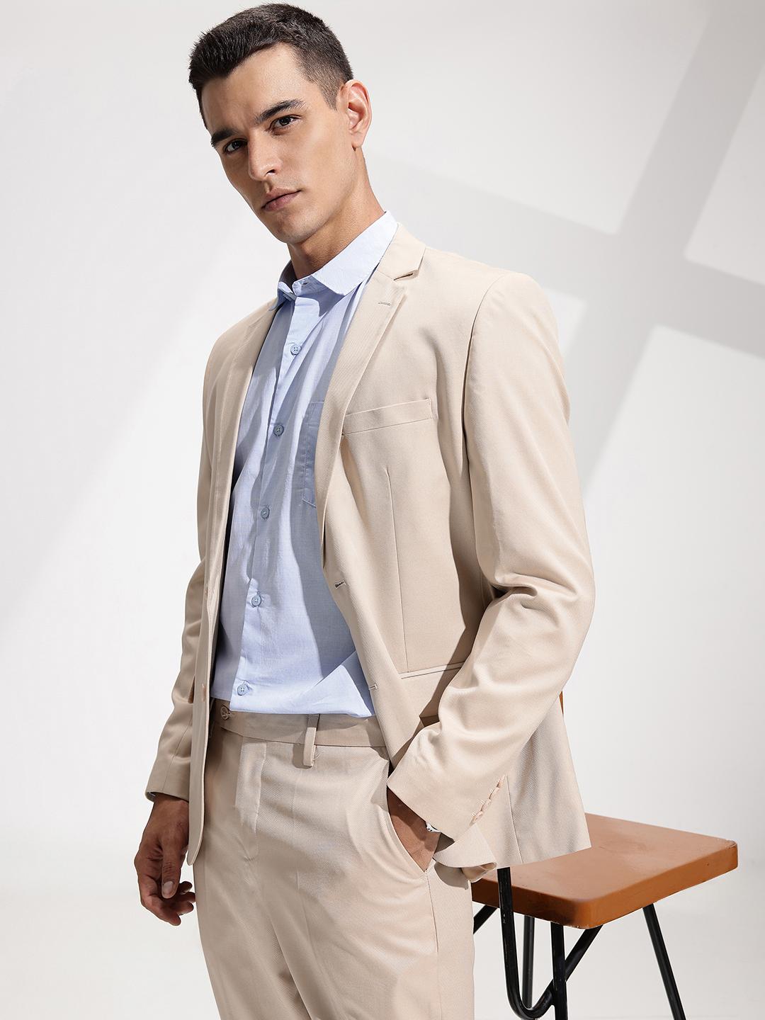 Buy INVICTUS Self Design Notched Lapel Collar Single Breasted Slim Fit ...