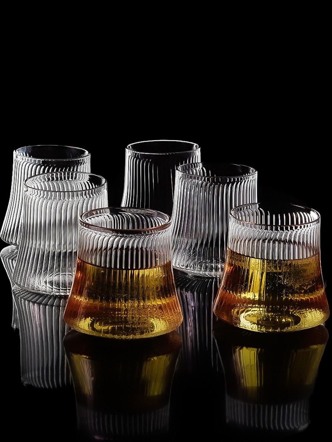 Buy Aura Transparent 6 Pieces Borosilicate Ribbed Whiskey Bar Glass ...