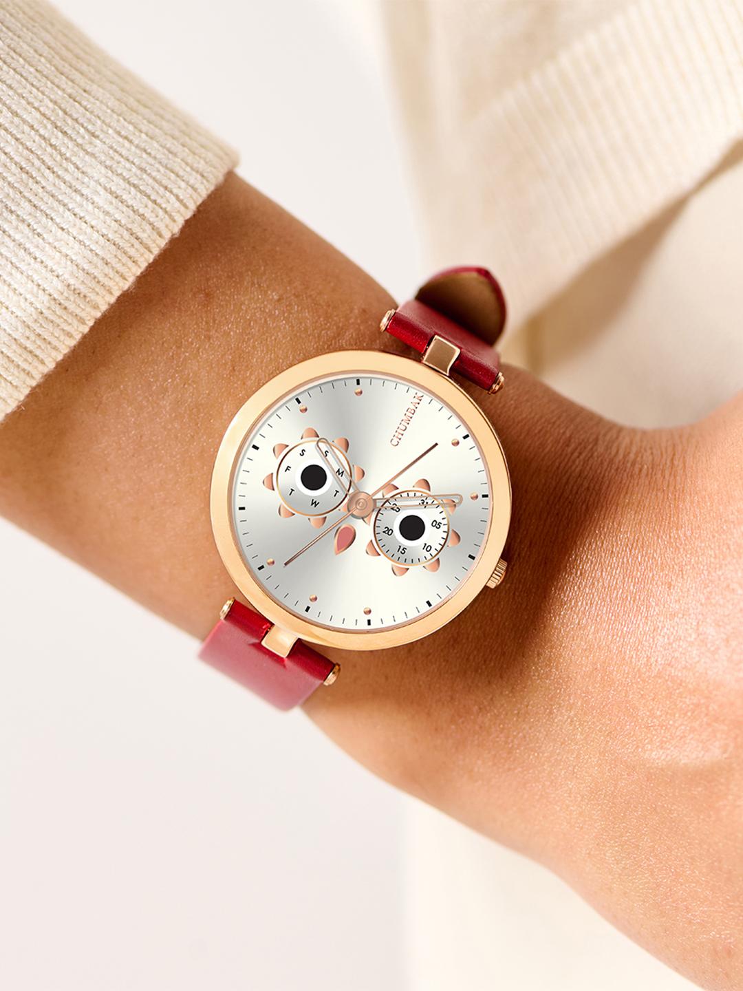 Buy Chumbak Women Hoot Leather Strap Watch Maroon Strap 8907605138836 ...