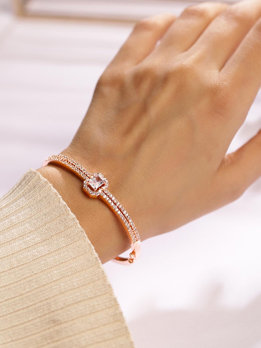 Buy Rubans 18K Rose Gold Plated Cubic Zirconia Dual Band Openable ...