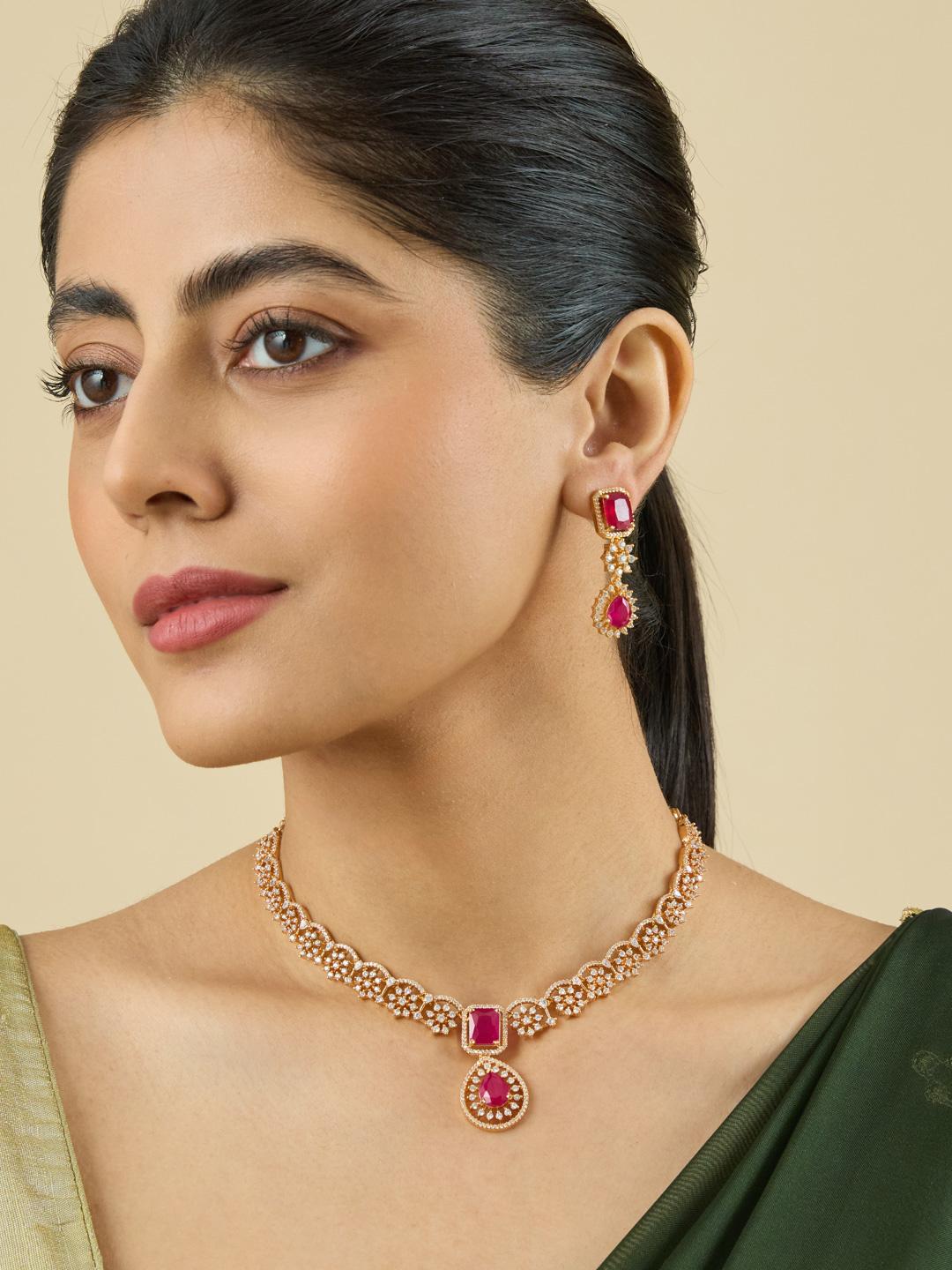 Buy Kushal's Fashion Jewellery Ruby Gold Plated Party Zircon Jewellery ...