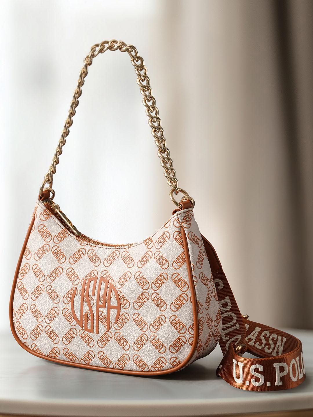 Buy U.S. Polo Assn. Women Cathay Grey Monogram Shoulder Handbag With ...
