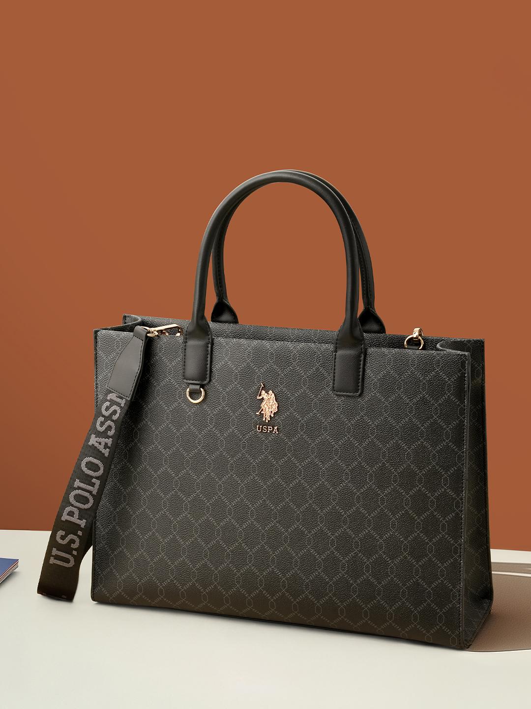Buy U.S. Polo Assn. Women Madison Black Tote Handbag With Monogram ...