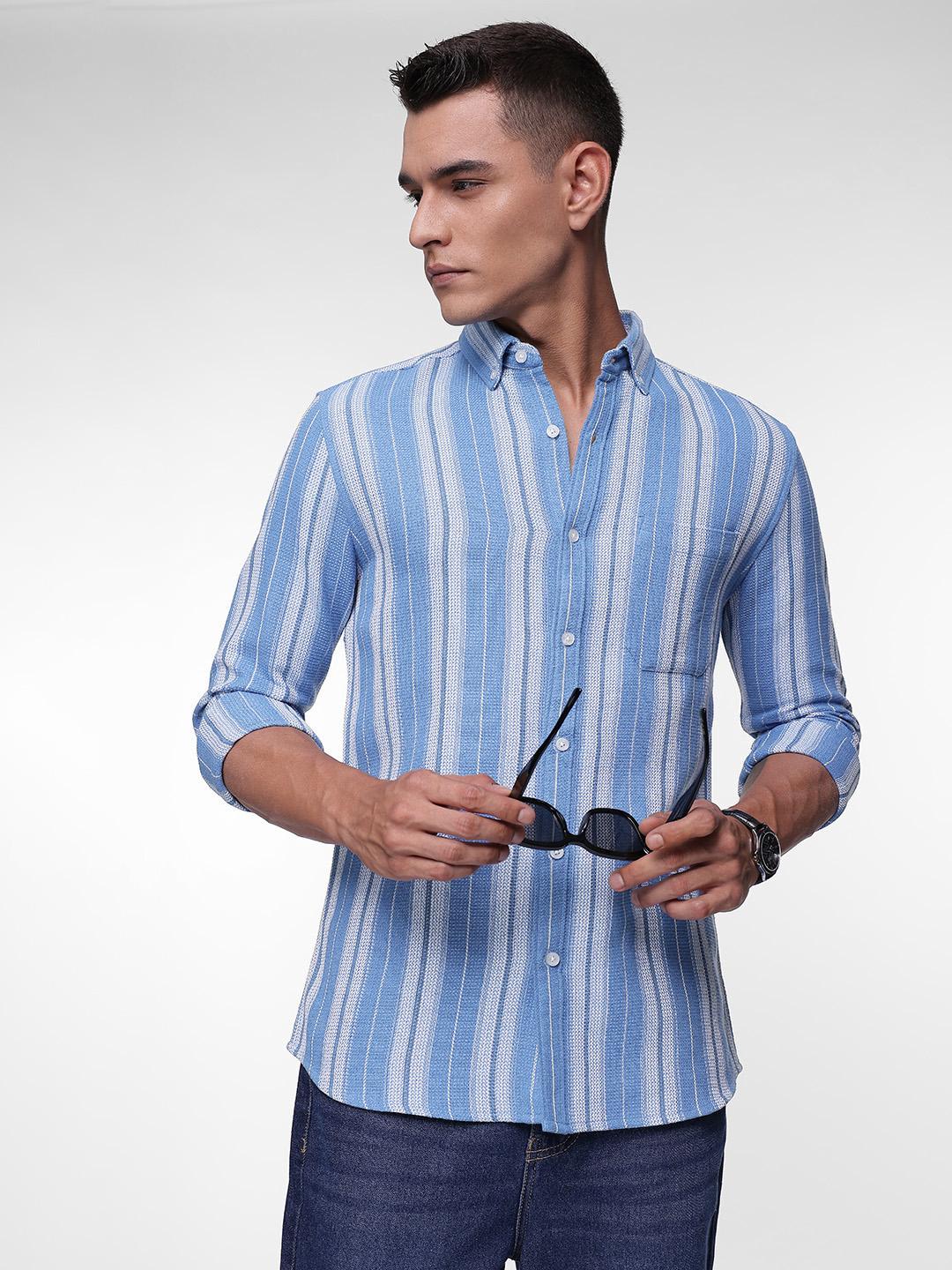 Buy French Connection Men Premium Slim Fit Striped Pure Cotton Casual ...