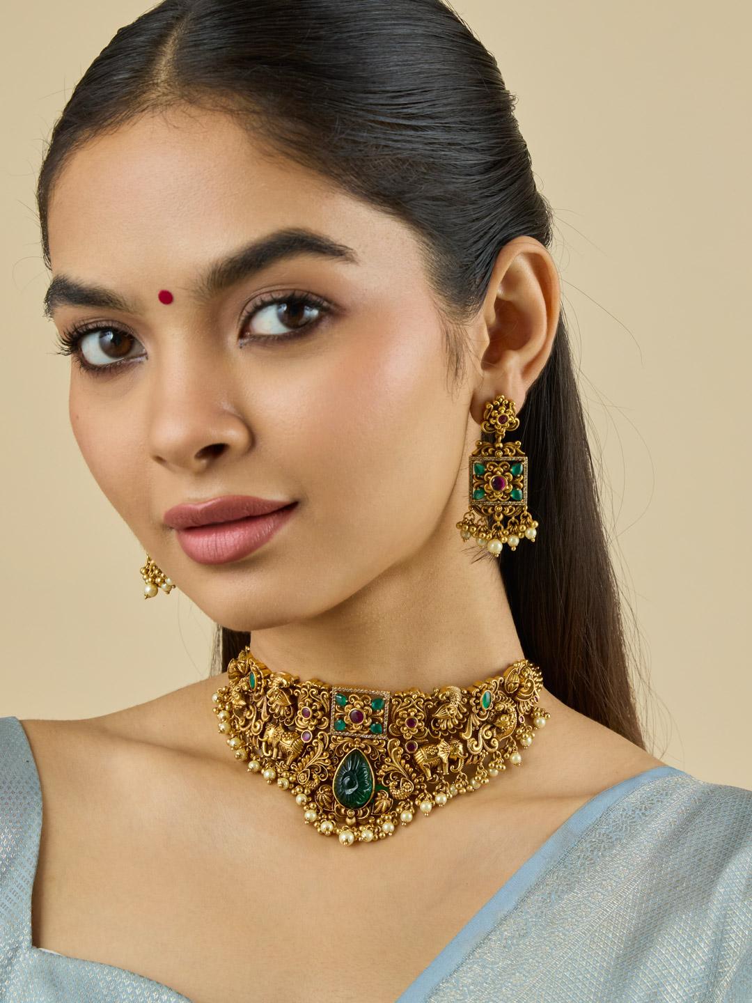 Buy Kushal's Fashion Jewellery Gold Plated Stone Studded & Beaded ...
