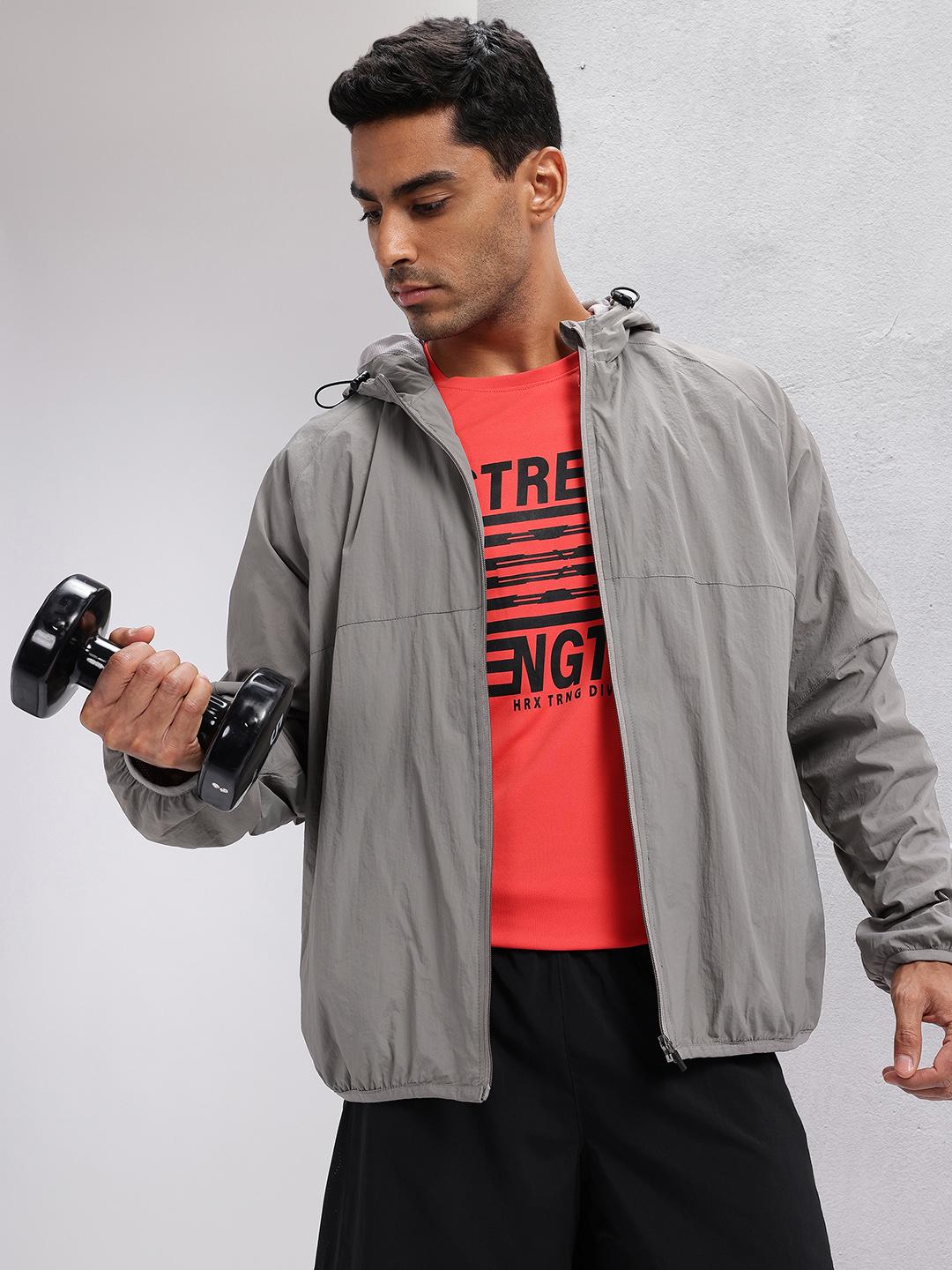 Buy HRX By Hrithik Roshan Brand Logo Printed Rapid Dry Hooded Training ...
