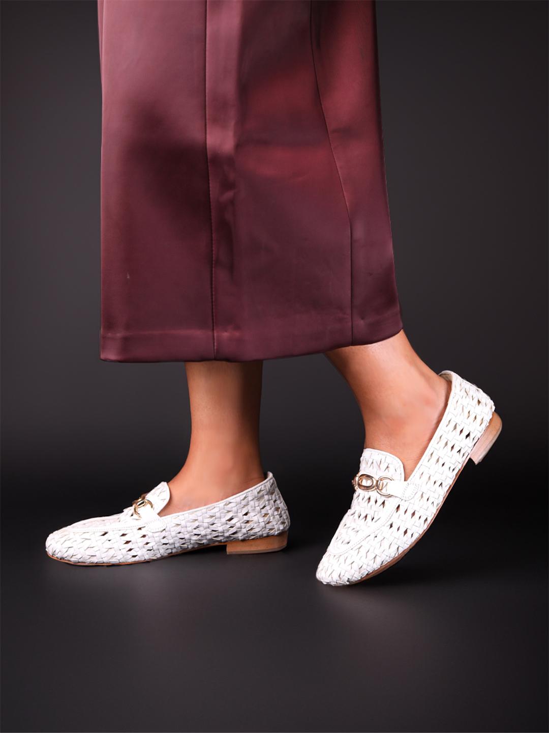 Buy Monrow Women Woven Design Cora Lightweight White Loafers - Casual ...