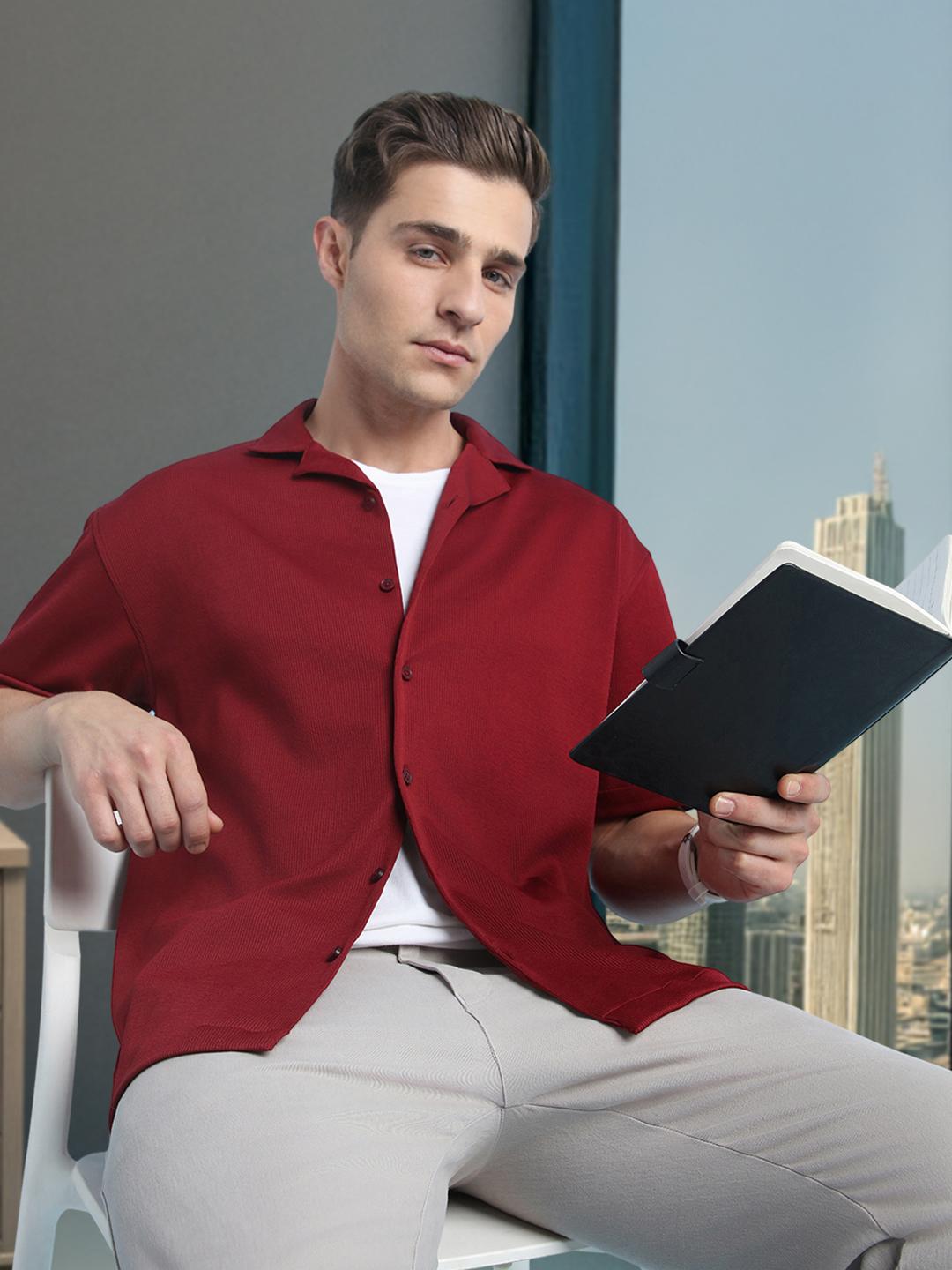 Buy Dennis Lingo Men Cuban Collar Relaxed Fit Textured Shirts - Shirts ...