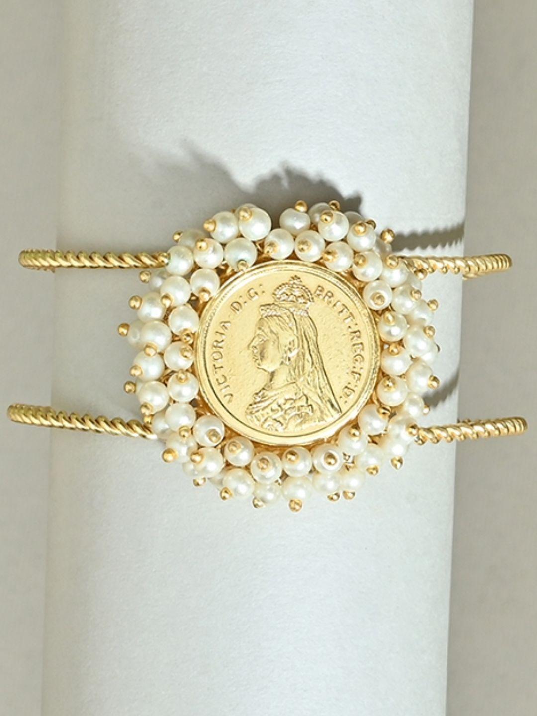 Buy Fida Women Brass Pearls Antique Gold Plated Cuff Bracelet ...