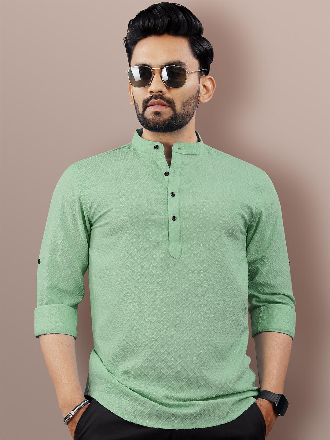 Buy VeBNoR Geometric Woven Design Band Collar Straight Kurta - Kurtas ...