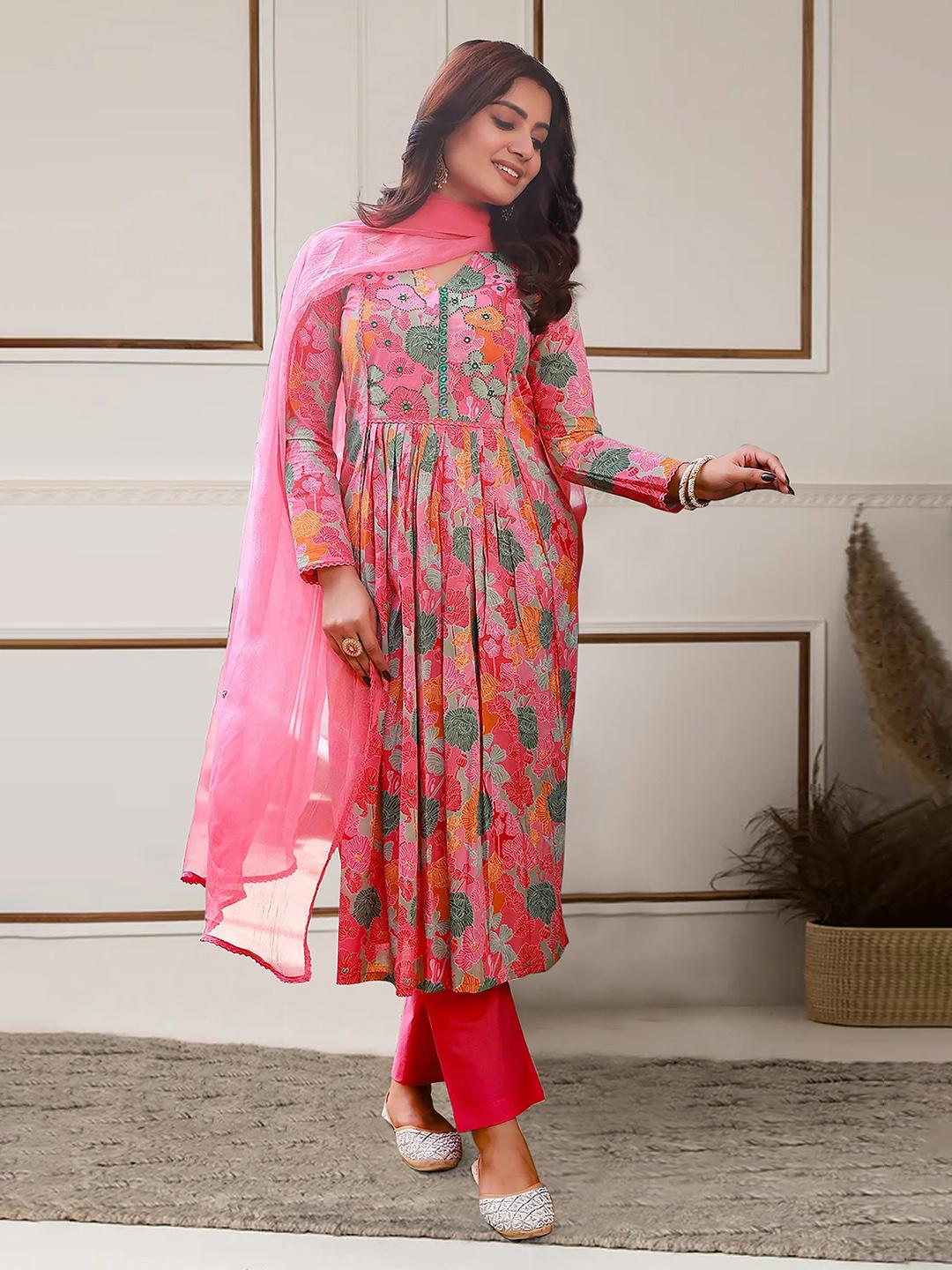 Buy Moda Rapido Women Floral Printed Regular Kurta With Trousers & With ...