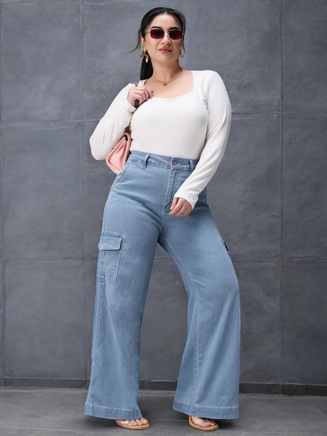 Buy Miss Chase A+ Plus Size Women Wide Leg High Rise Light Fade ...