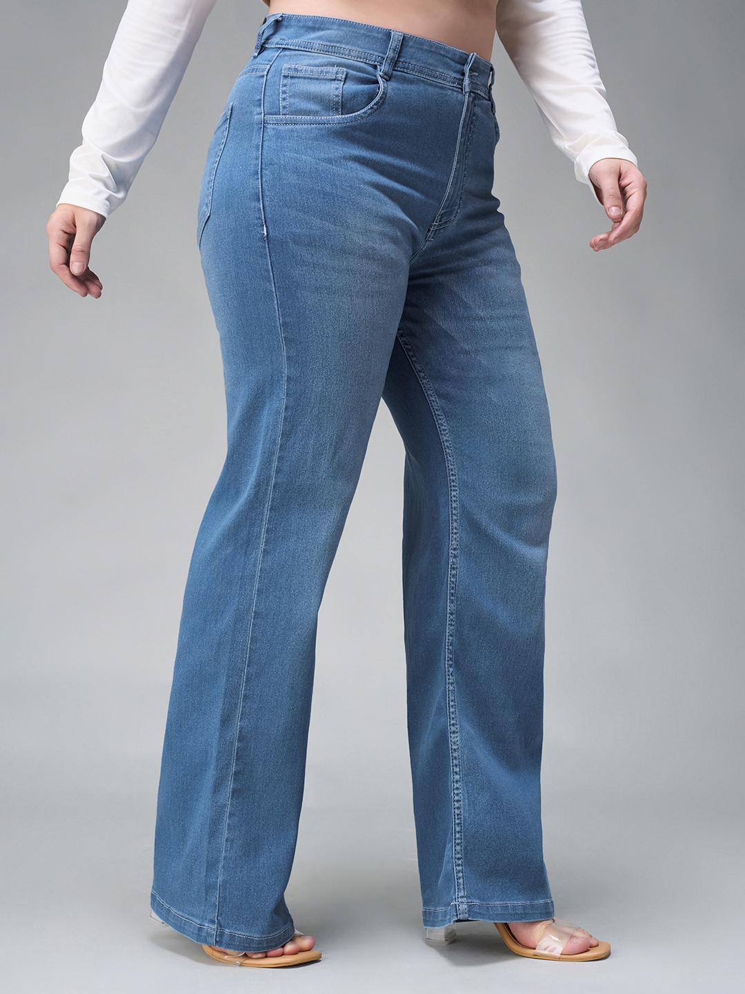 Buy Miss Chase A+ Plus Size Women Wide Leg Light Fade Stretchable Jeans ...