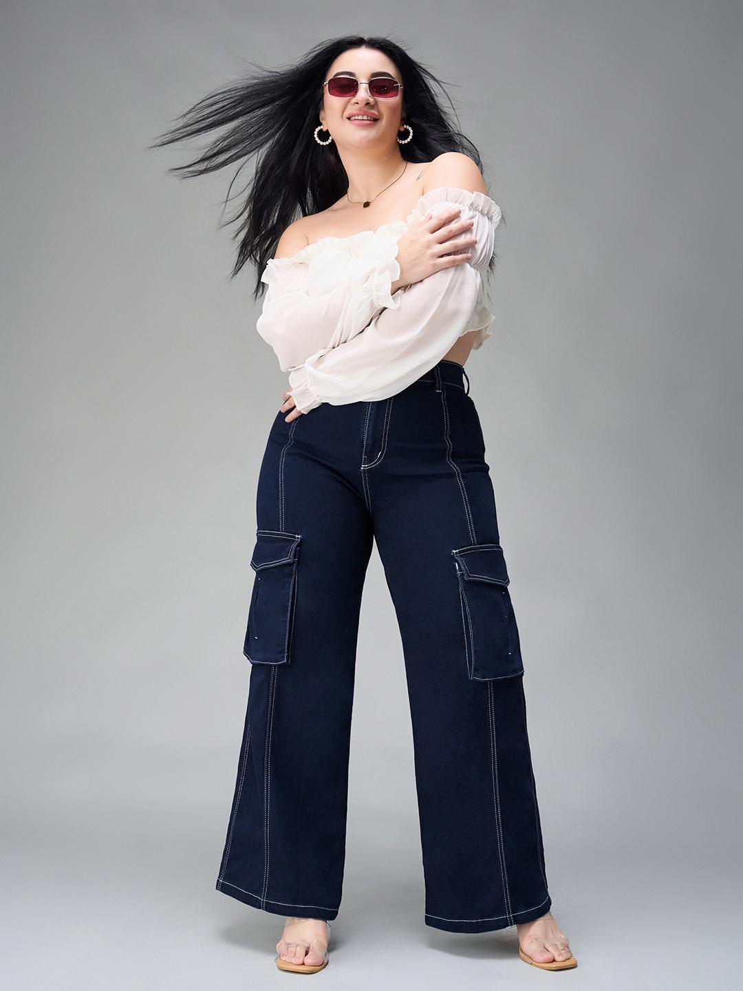 Buy Miss Chase A+ Plus Size Women Wide Leg High Rise Stretchable Jeans ...