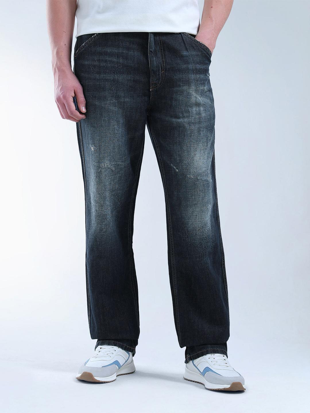 Buy Flying Machine Men Loose Relaxed Fit Low Distress Light Fade ...