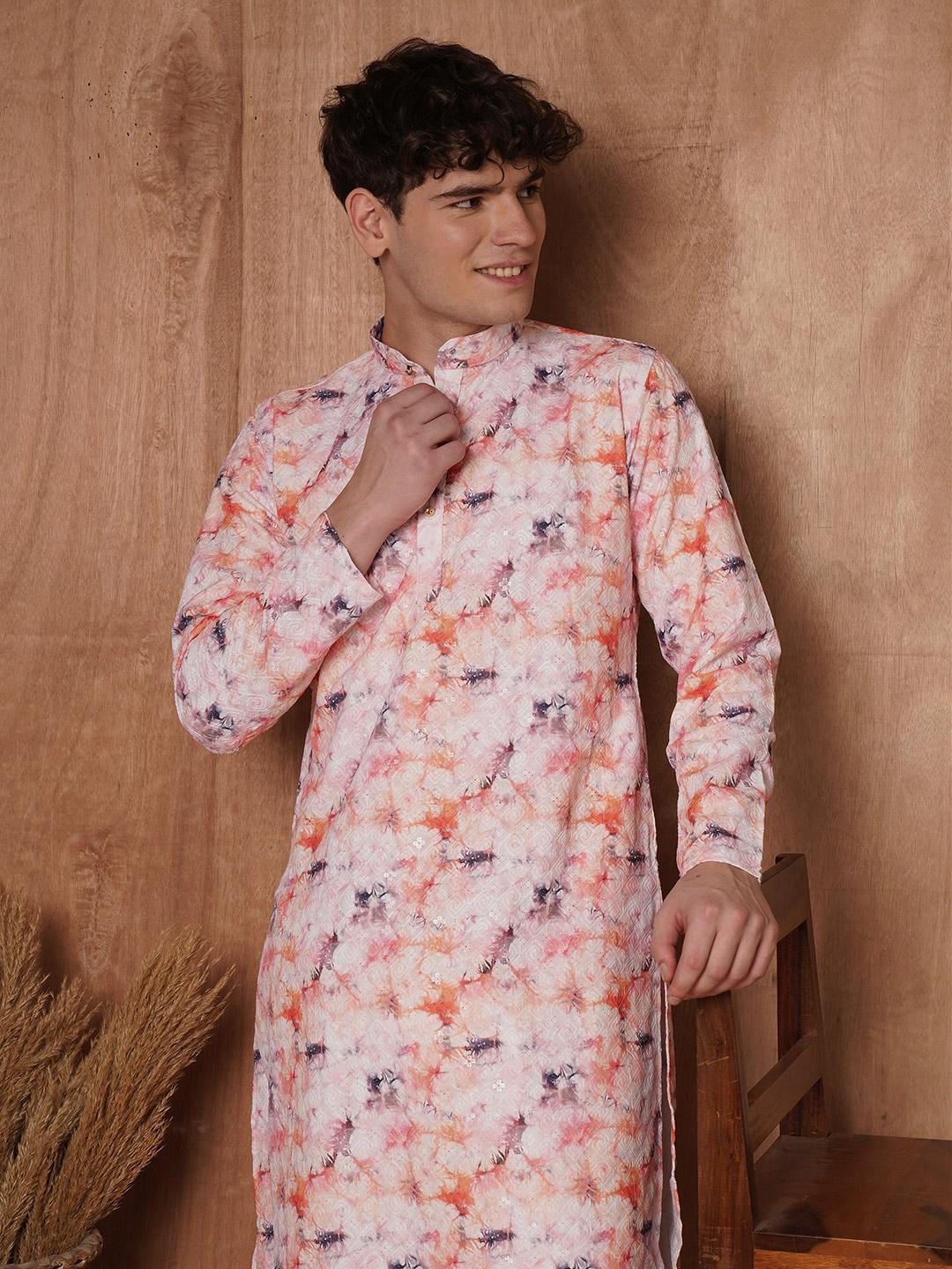 Buy TRYBUY.IN Men Ethnic Motifs Printed Chikankari Indie Prints Kurta ...