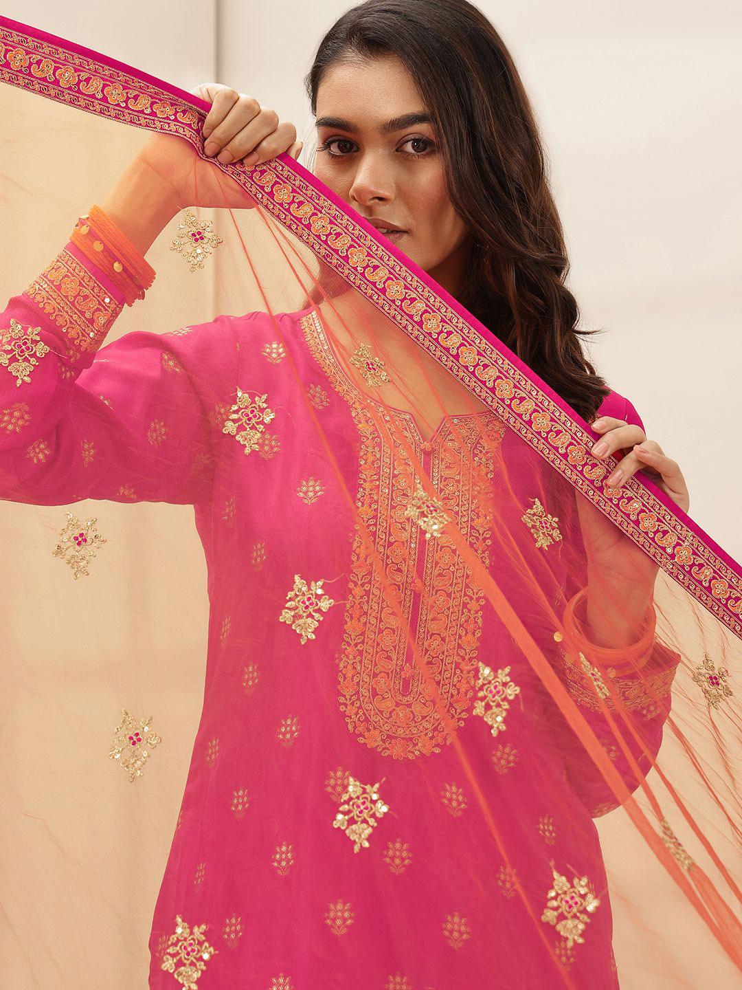 Buy Libas Art Ethnic Motifs Embroidered Sequinned Straight Kurta With Salwar & Dupatta - Kurta ...