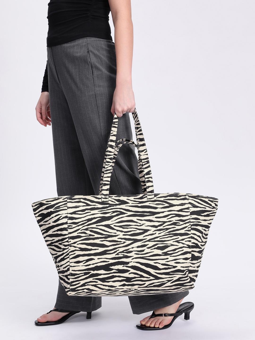 Buy MANGO Zebra Printed Oversized Pure Cotton Shopper Tote Bag ...