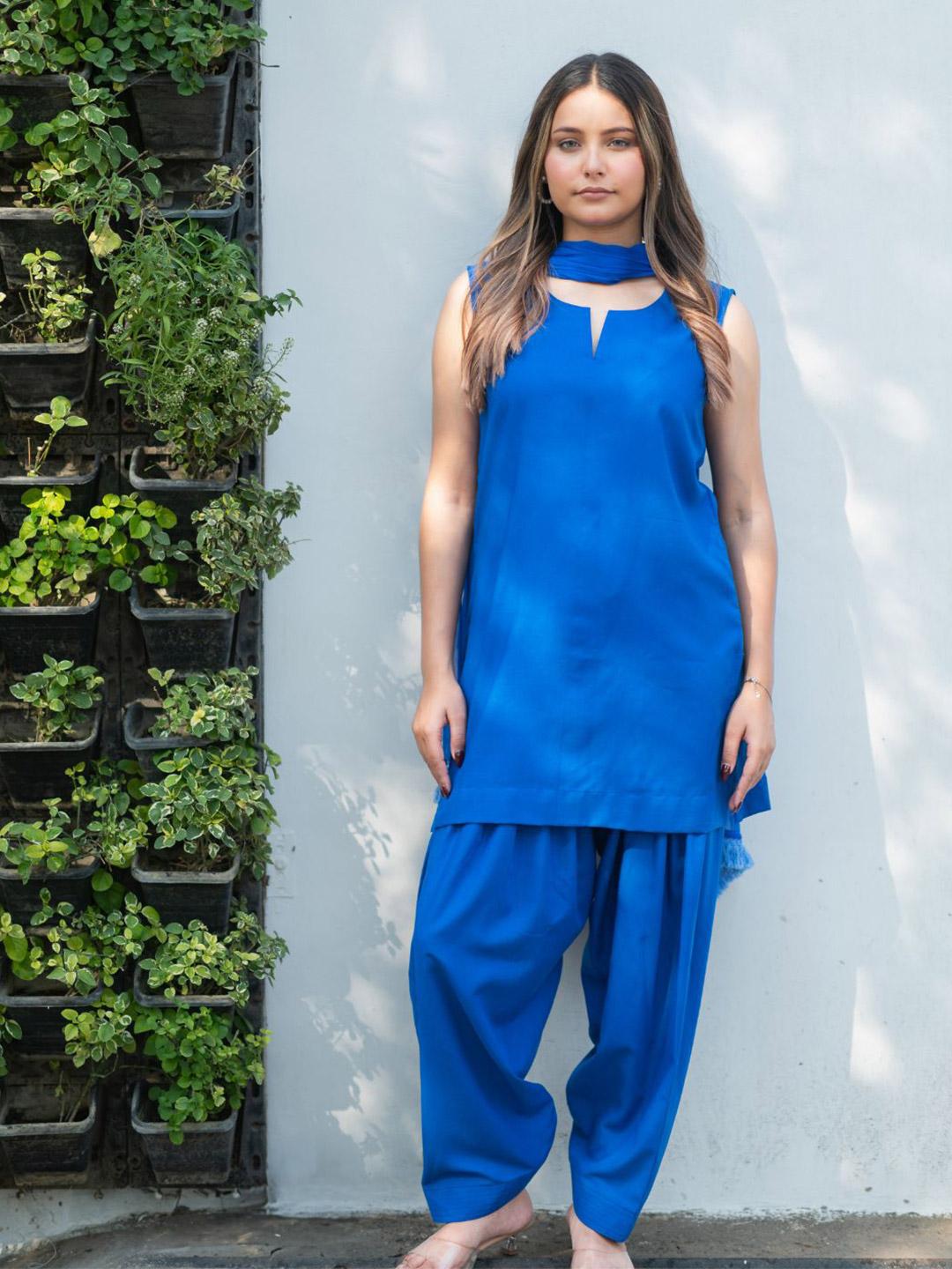 Buy Rangreza Ethnic Women Farshi Mocha Pure Cotton Kurti With Salwar & Dupatta Set - Kurta Sets ...