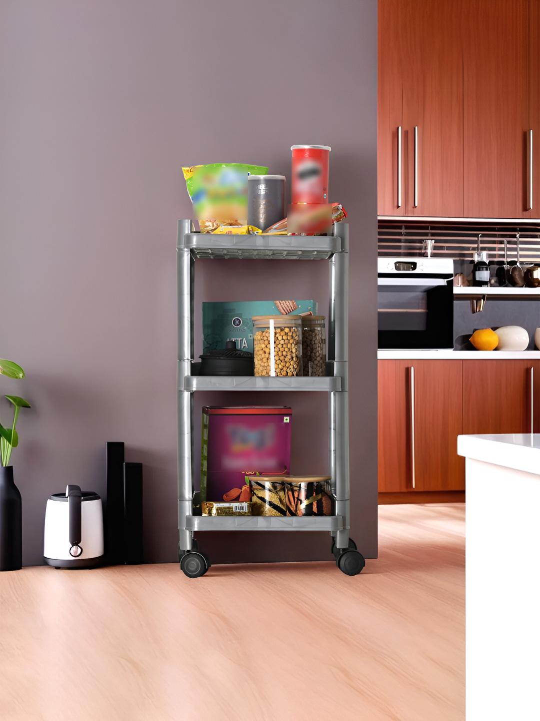 Buy Myntra Elegant Homes Grey 3 Layer Multipurpose Storage Rack With ...