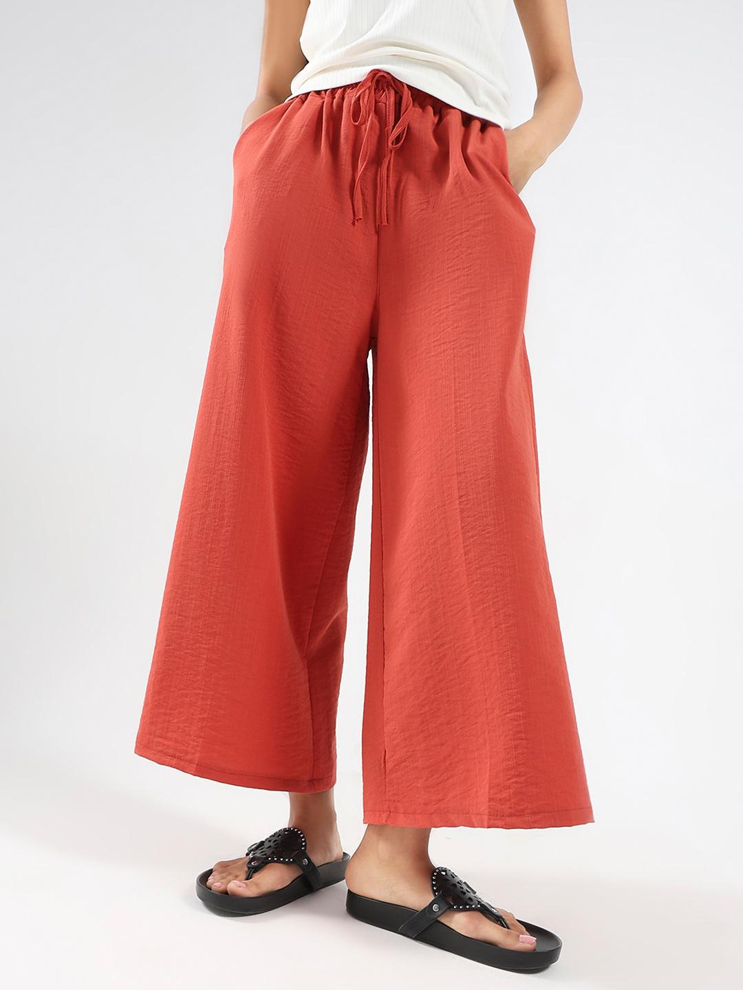 Buy Rust High Rise Relaxed Fit Parallel Trousers - Trousers for Women 33236200 | Myntra