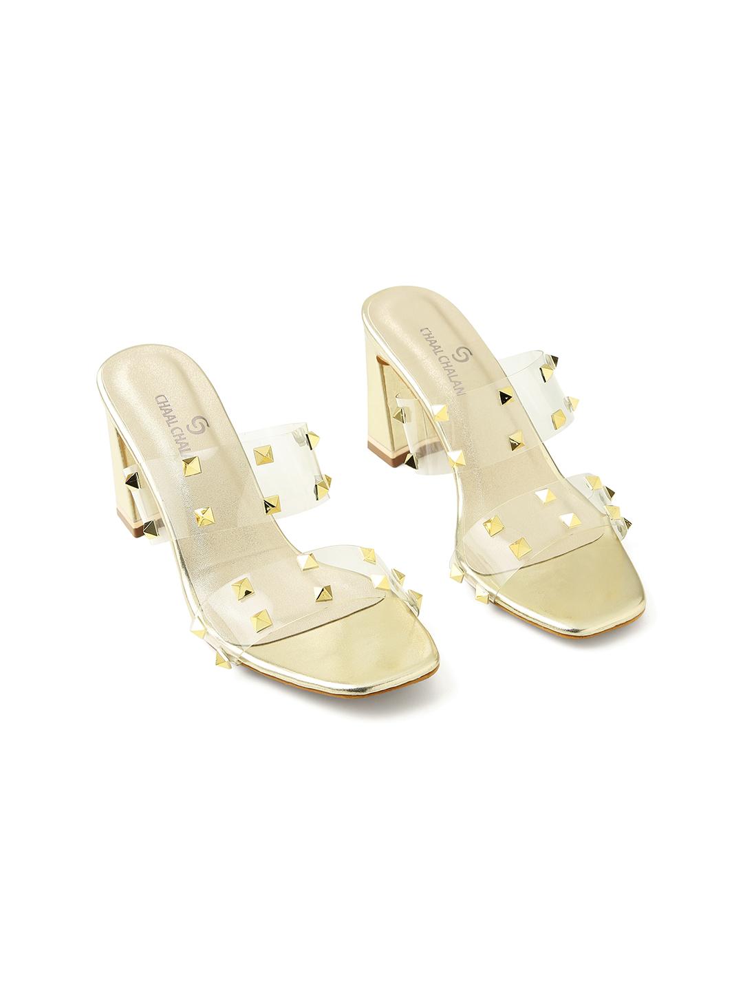 Buy CHAAL CHALAN Oro Rock Stud Transparent Strap Heels - Heels for ...