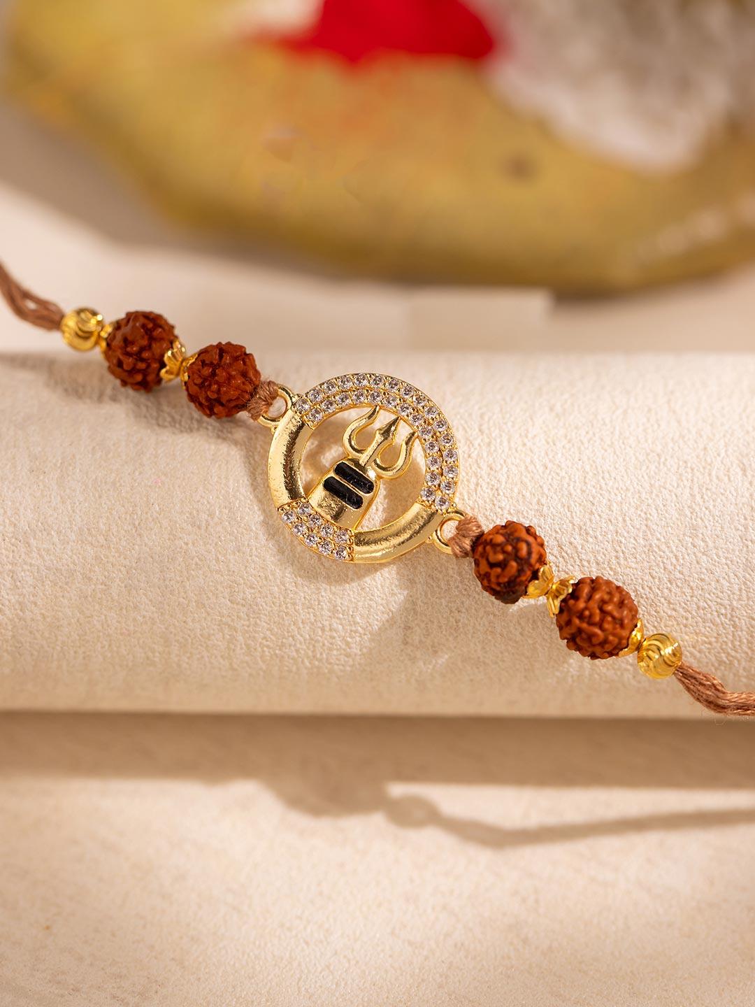 Buy Voylla Devotional Trishul Rudraksha Stone Studded Thread Rakhi ...