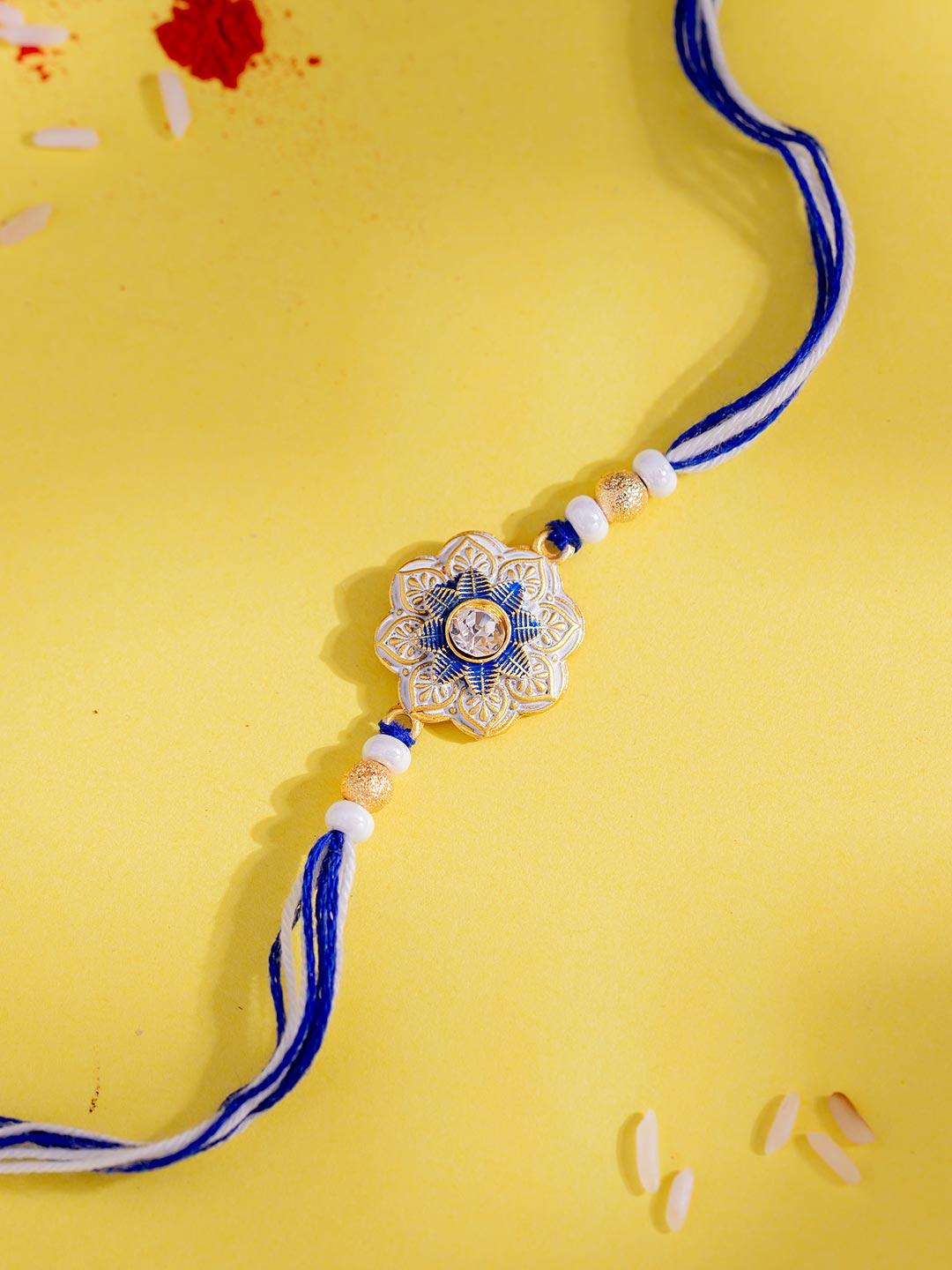 Buy Voylla Radiant Floral Designer Beaded Thread Rakhi With Roli Chawal ...