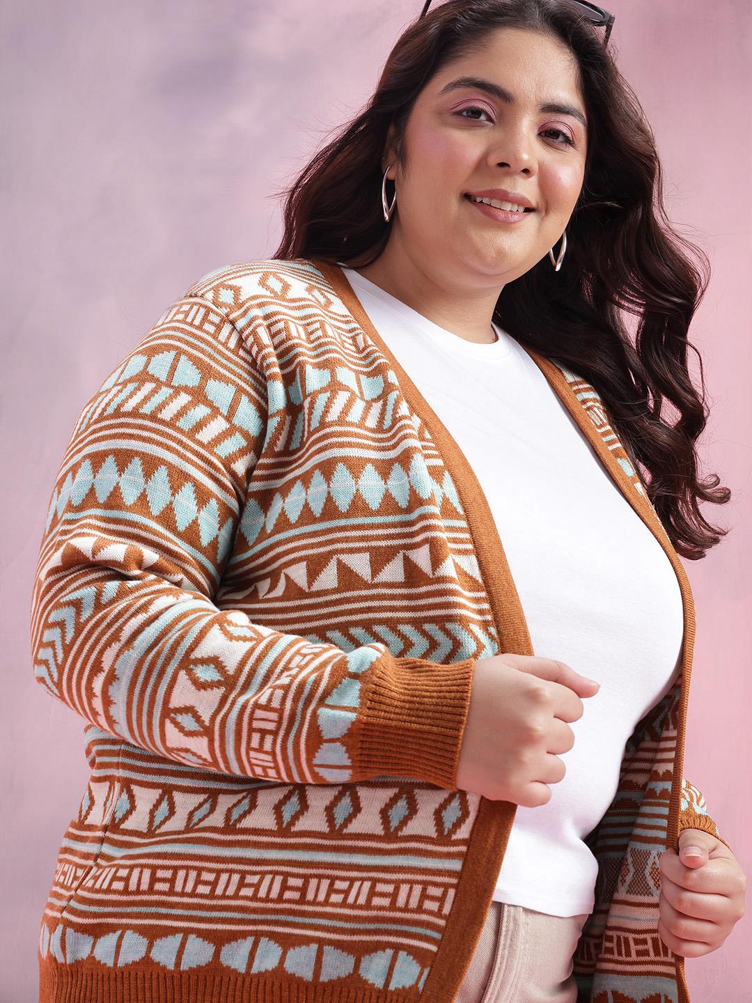 Buy DressBerry Curve Fair Isle Front Open Cardigan - Sweaters for Women ...