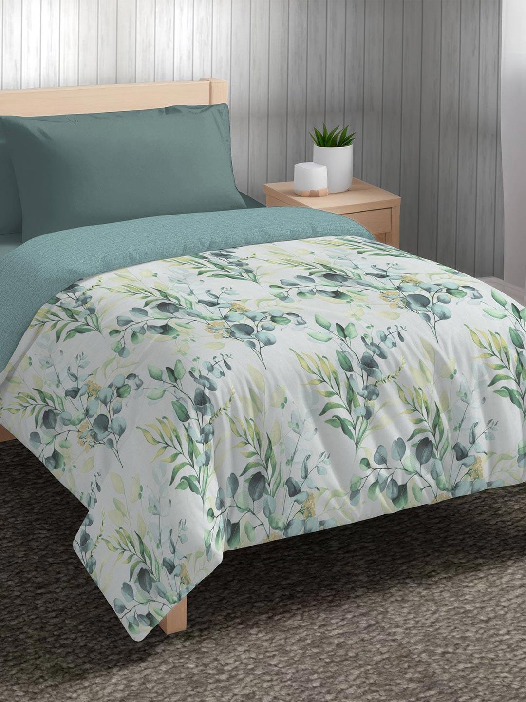 Buy The Happy Pod Green & White Floral Microfiber AC Room 80 GSM Single ...