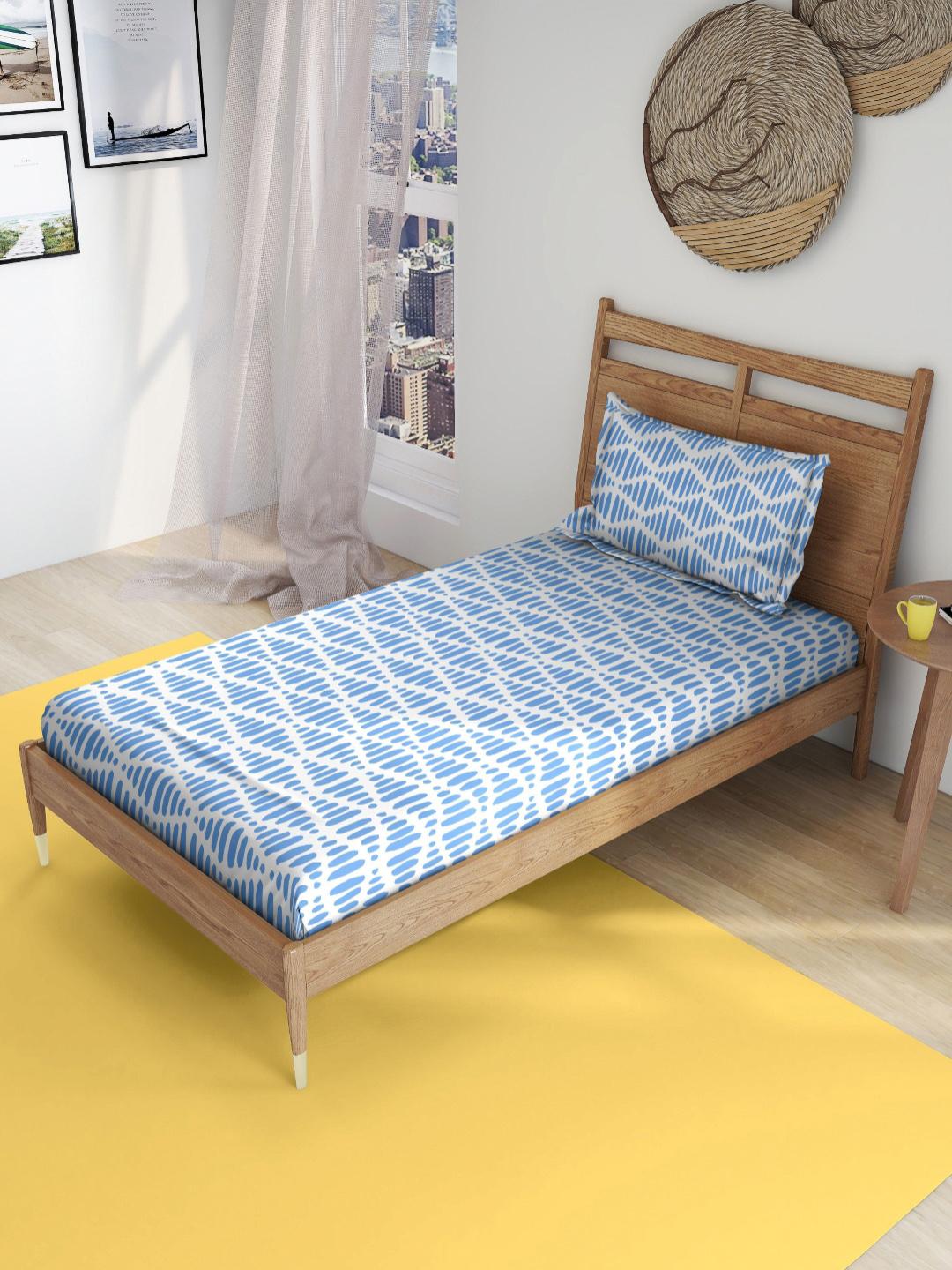 Buy The Happy Pod Blue Abstract Pure Cotton 144 TC Double Bedsheet With ...