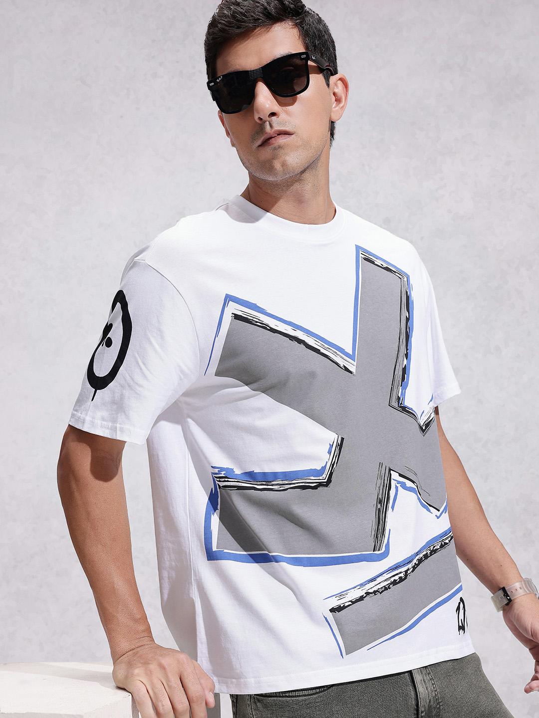 Buy WROGN Brand Logo Printed Drop Shoulder Sleeves Pure Cotton ...