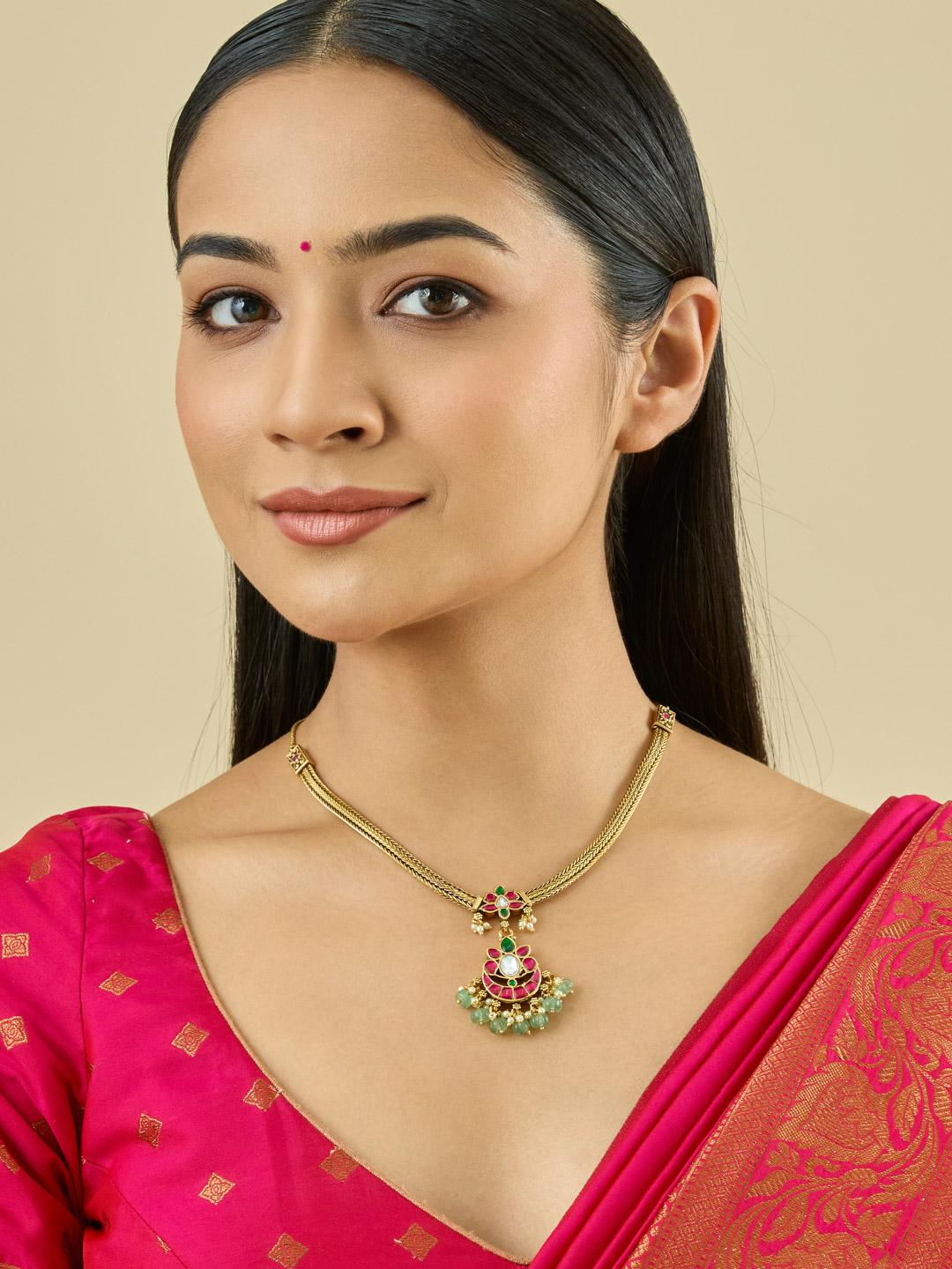 Buy Kushal's Fashion Jewellery Gold Plated Stone Studded & Beaded ...
