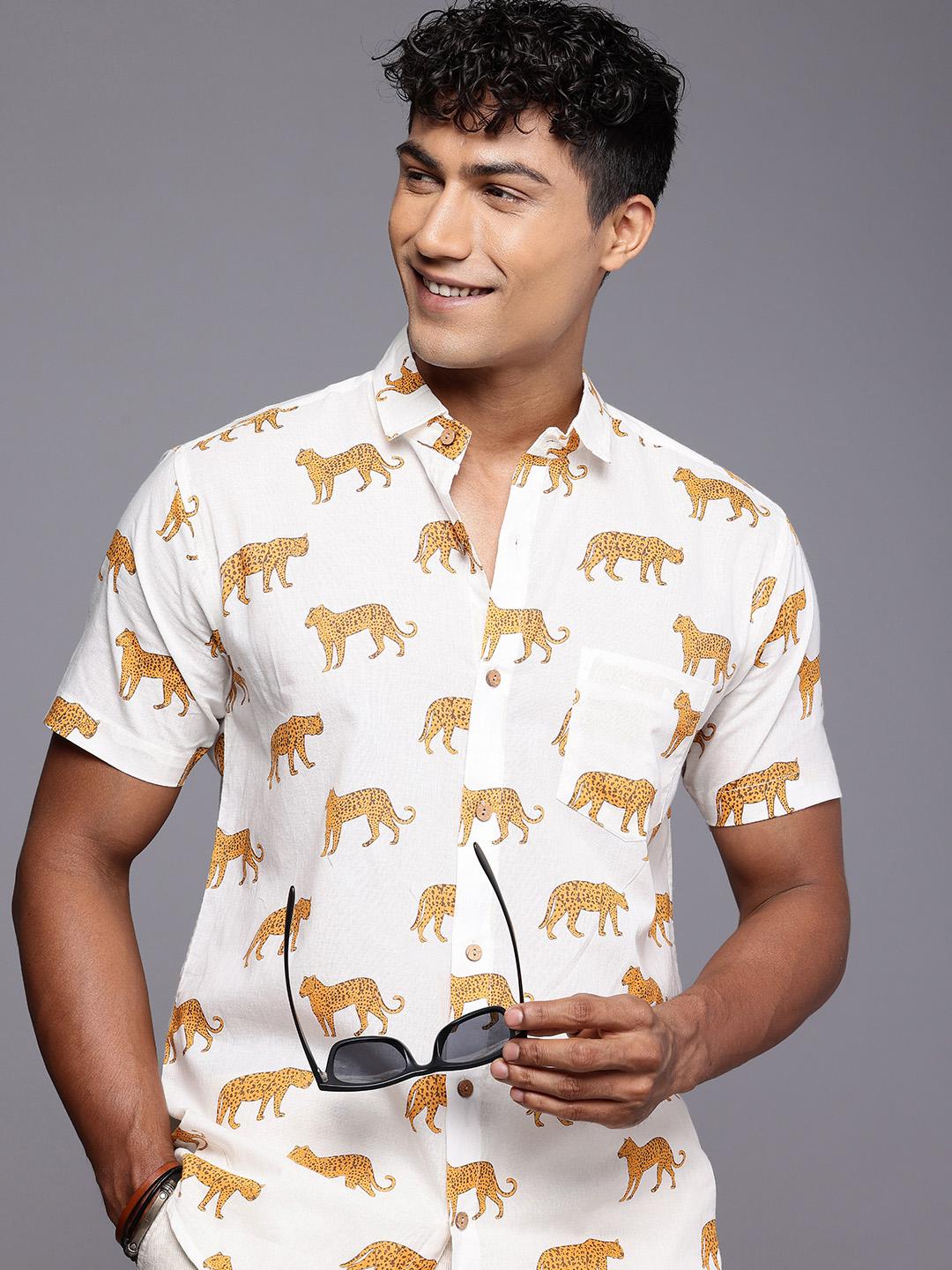 Buy Patrah Pure Cotton Relaxed Fit Cheetah Printed Casual Shirt ...