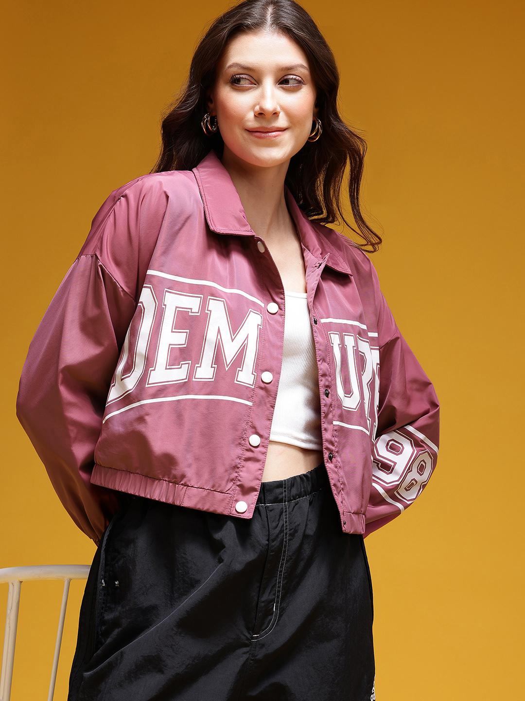 Buy HERE&NOW Typography Print Cropped Tailored Jacket - Jackets for ...