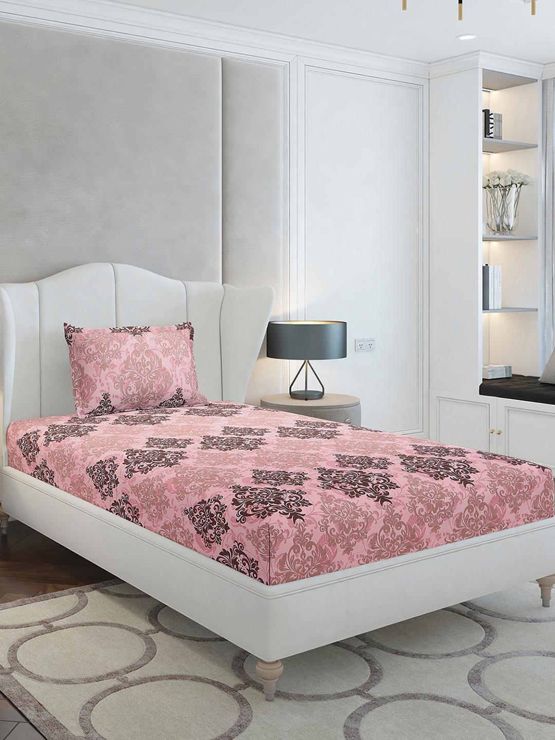 Buy Monte Carlo Pink Ethnic Motifs Polyester 104 TC Single Bedsheet ...